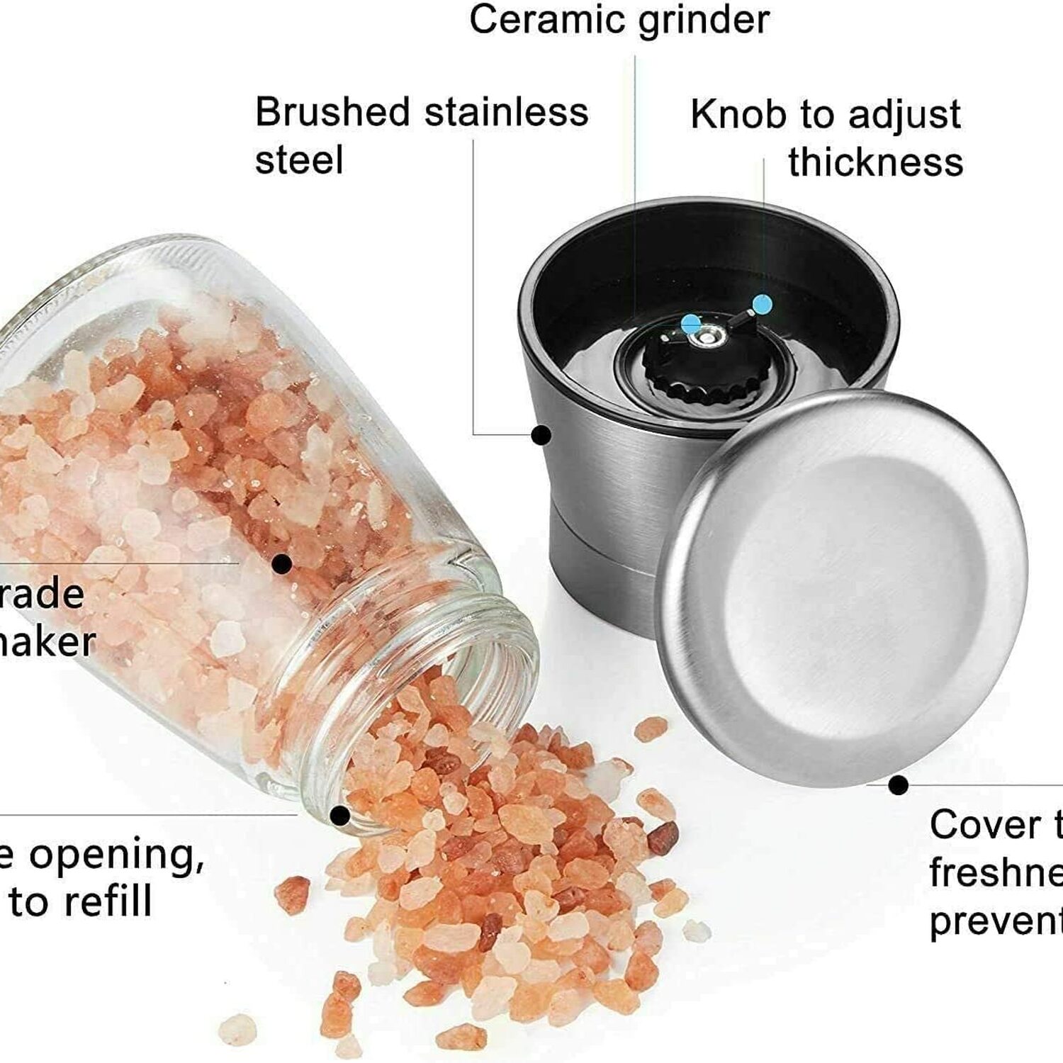 Salt and Pepper Grinder Set Stainless Steel Glass Shaker Blade Grinder