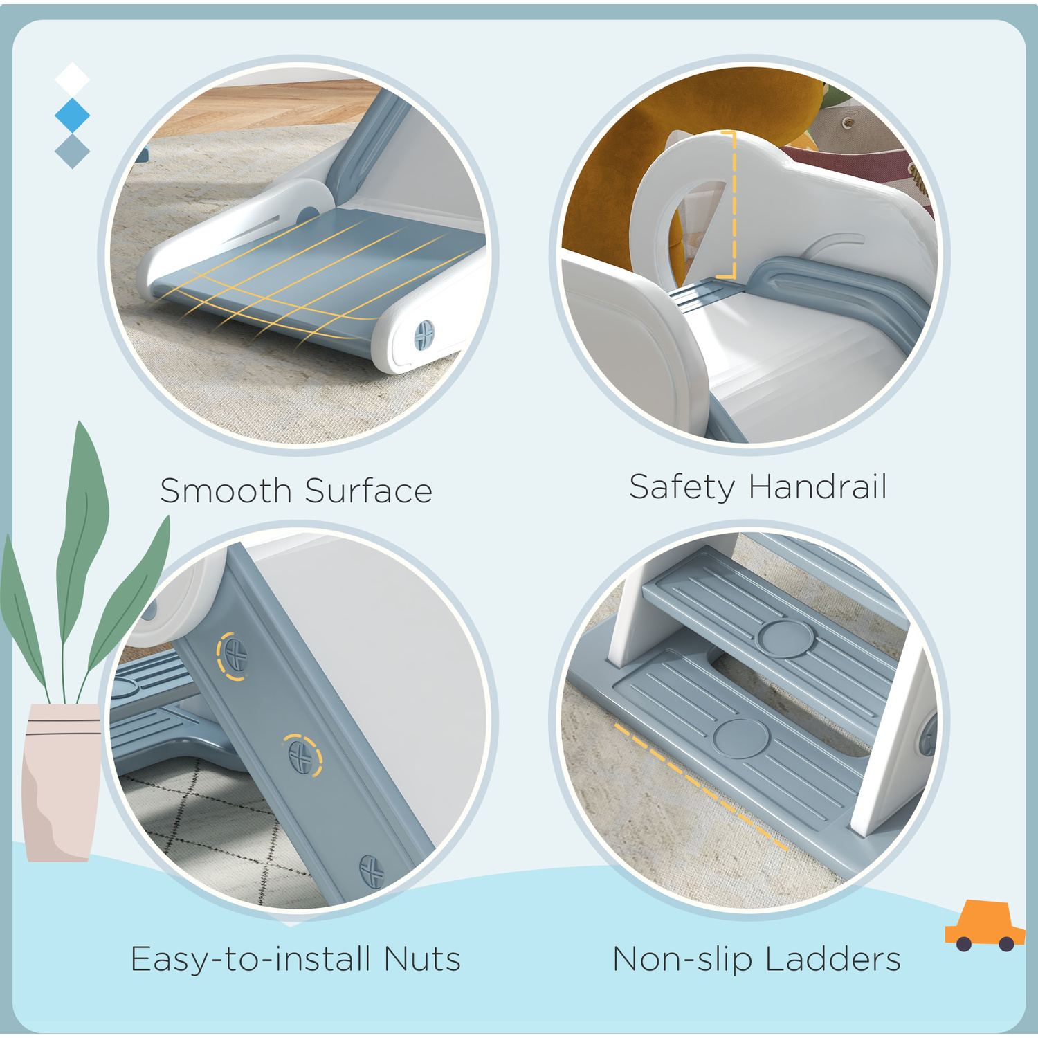 Foldable Kids Slide, Freestanding Baby Slide, for Ages 1.5-3 Years