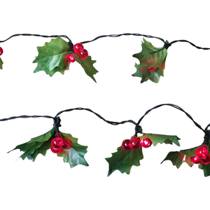 Christmas LED Red Berry And Holly Lights Green Cable