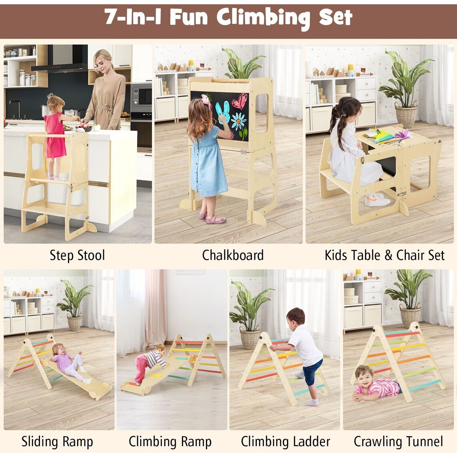 7 in 1 Toddler Climbing Frame with Ramp
