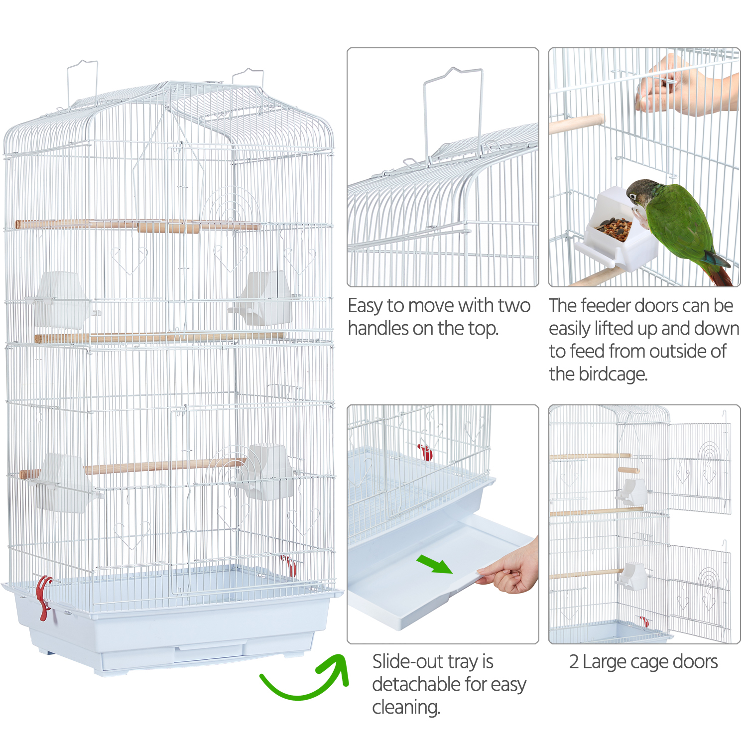 Open Top Metal Bird Cage with Feeders