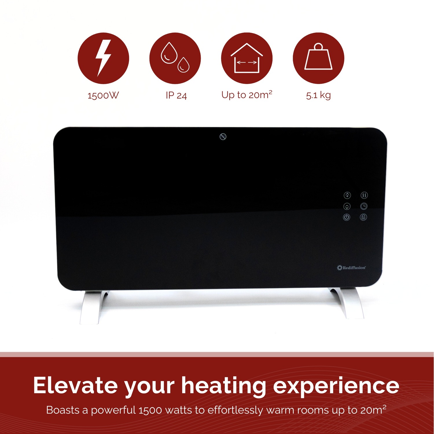 Smart Glass Panel Heater 1500W Black