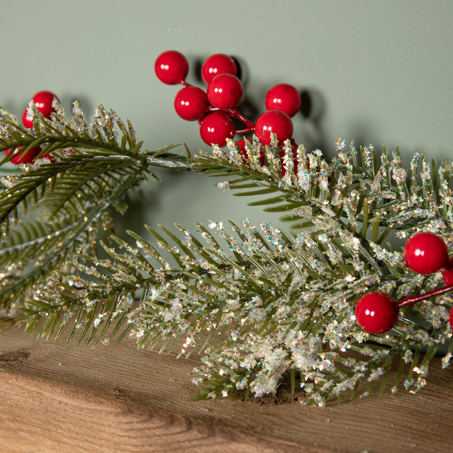 Plastic Christmas Garland with Red Berries and Seasonal Foliage
