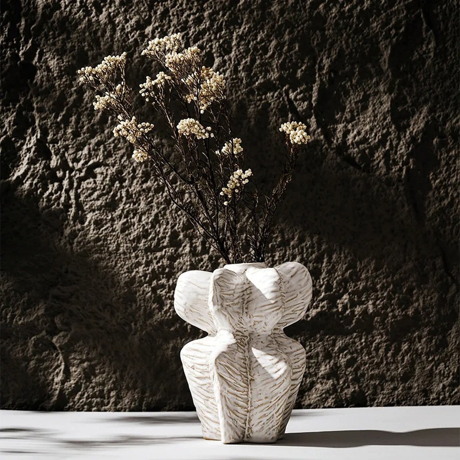 Small Abstract Ribbed Ceramic Flower Vase