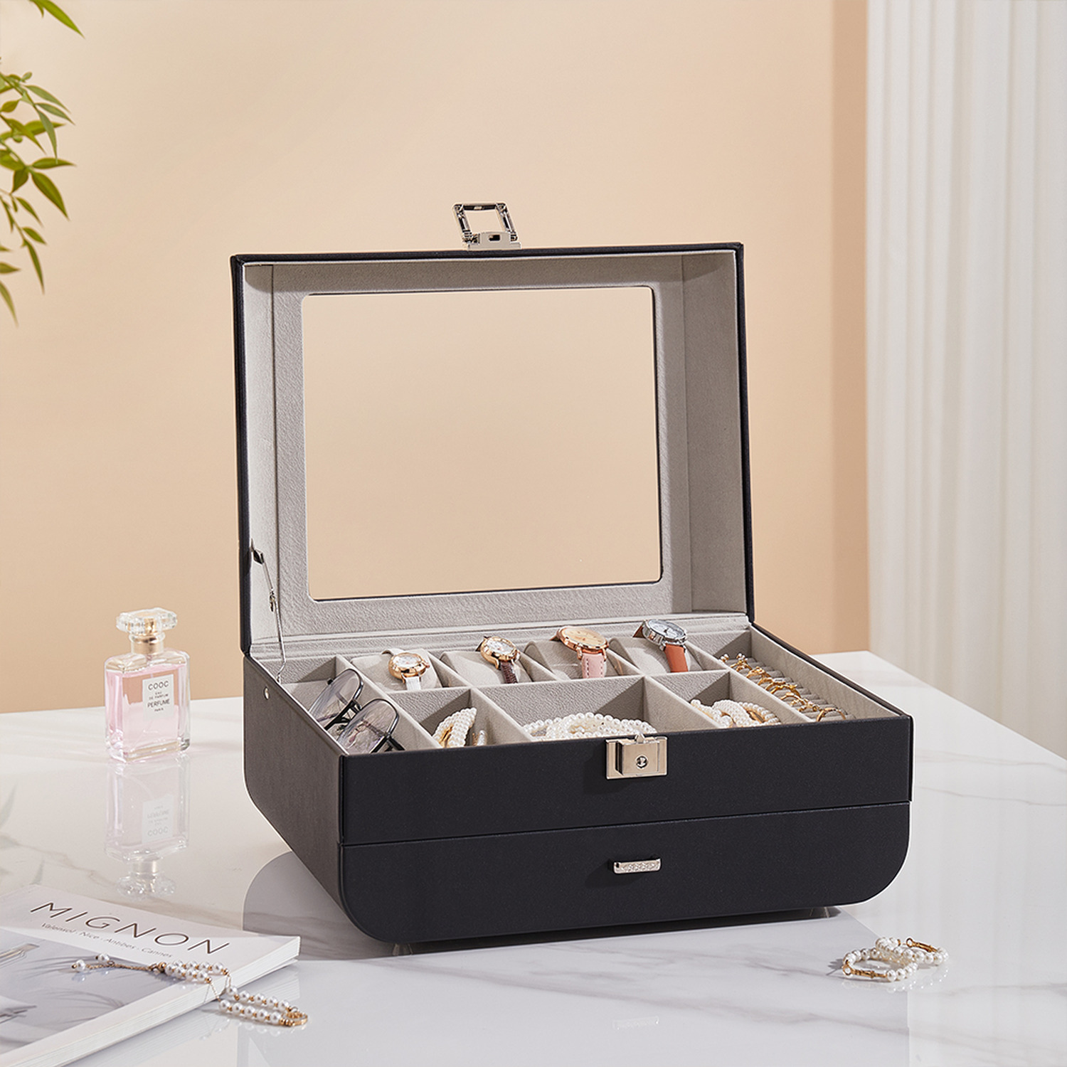 Jewellery Box with Watch Slots and Drawer