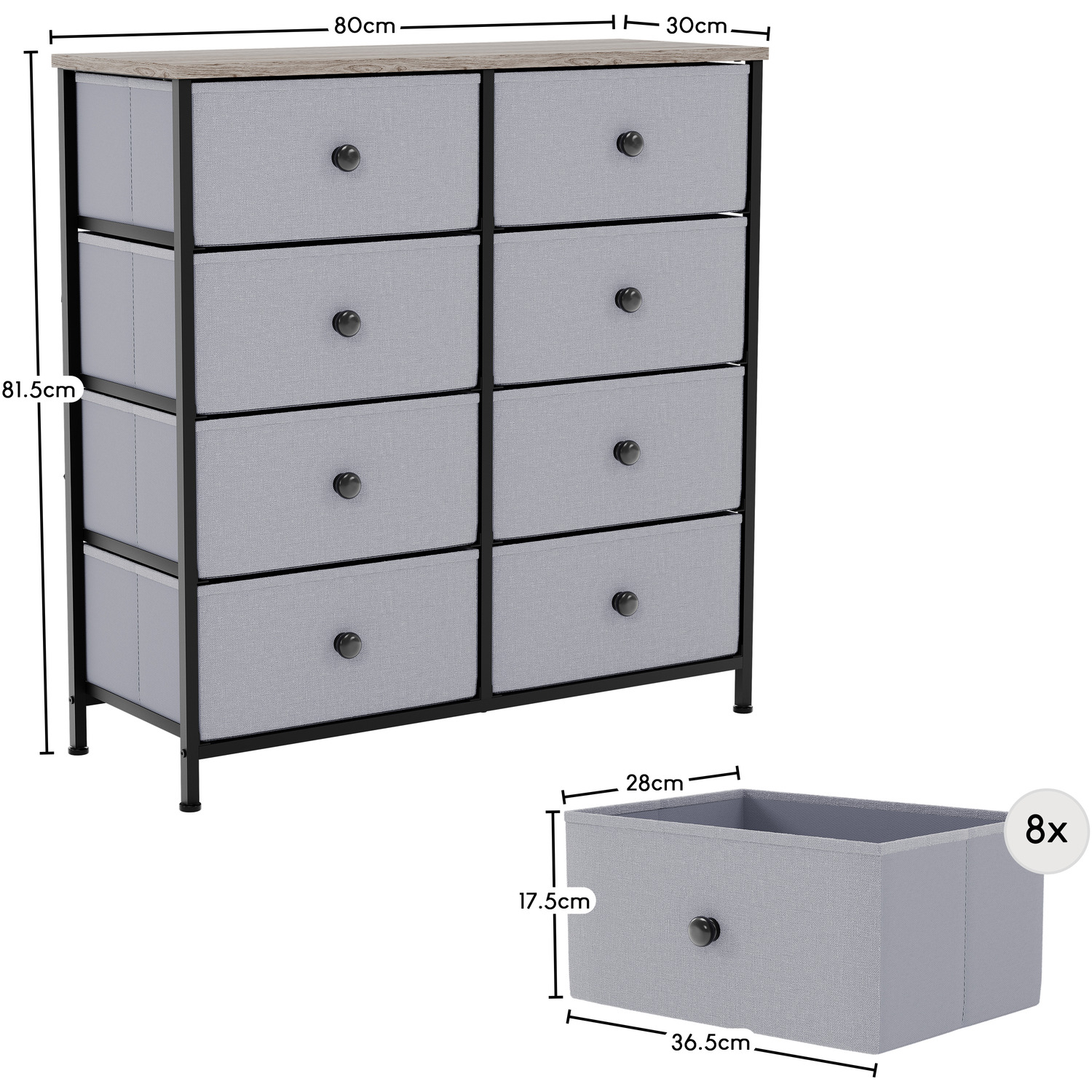 Chorley Fabric Chest of Drawers - 8 Drawer