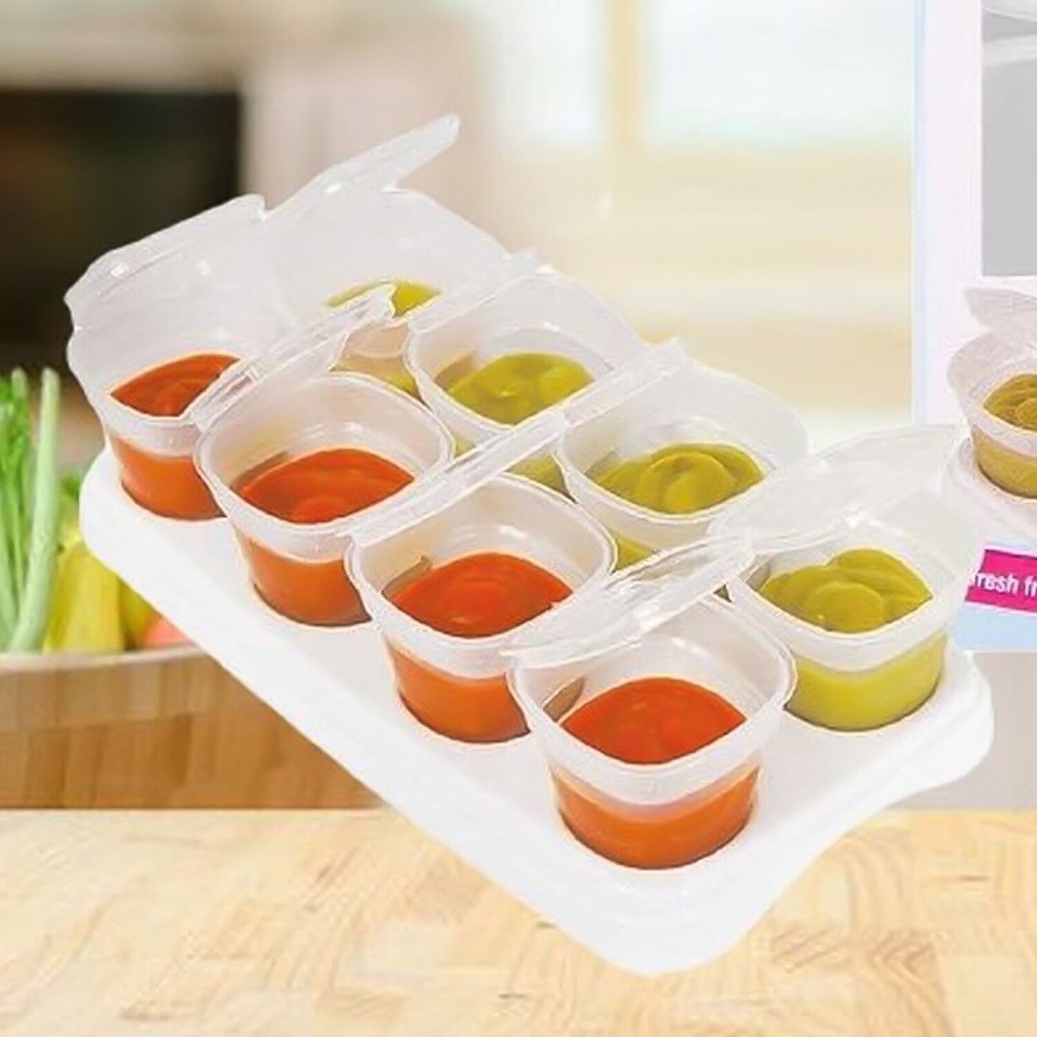 8 Baby Weaning Food Freezer Cubes Storage Pots Containers 70ml with Tray