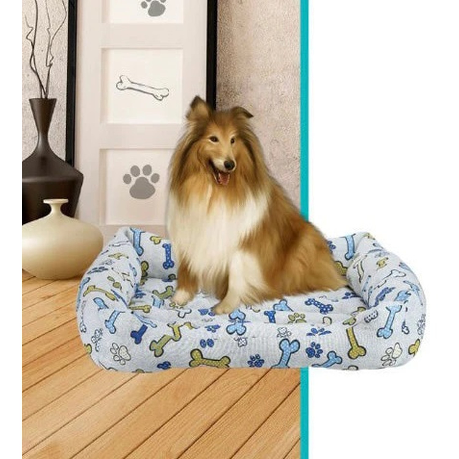 Fabric Dotted Pet Bed Grey (Dog Bone Pattern)