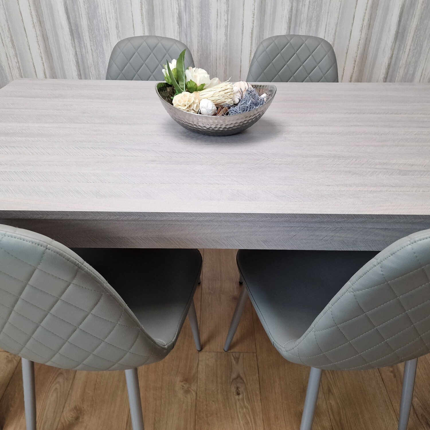 Grey Dining Table With 4 Grey Padded Chairs Set