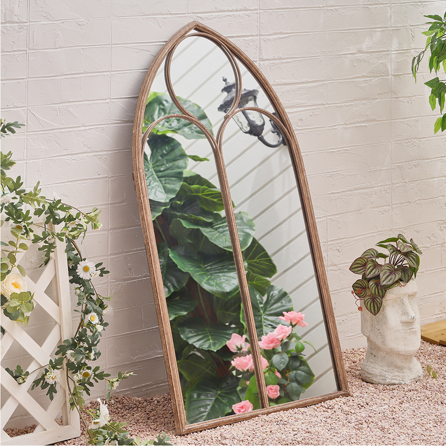 Distressed Vintage Gold Window Wall Mirror