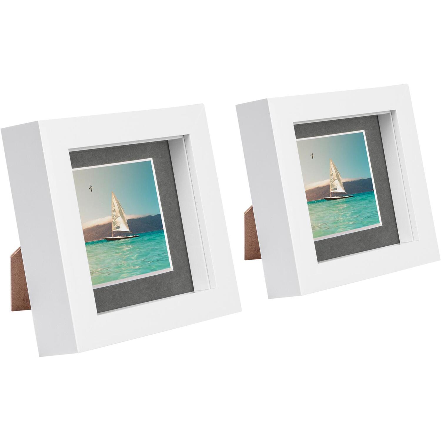4x4" White 3D Box Photo Frame - 2x2" Mount - Pack of 2