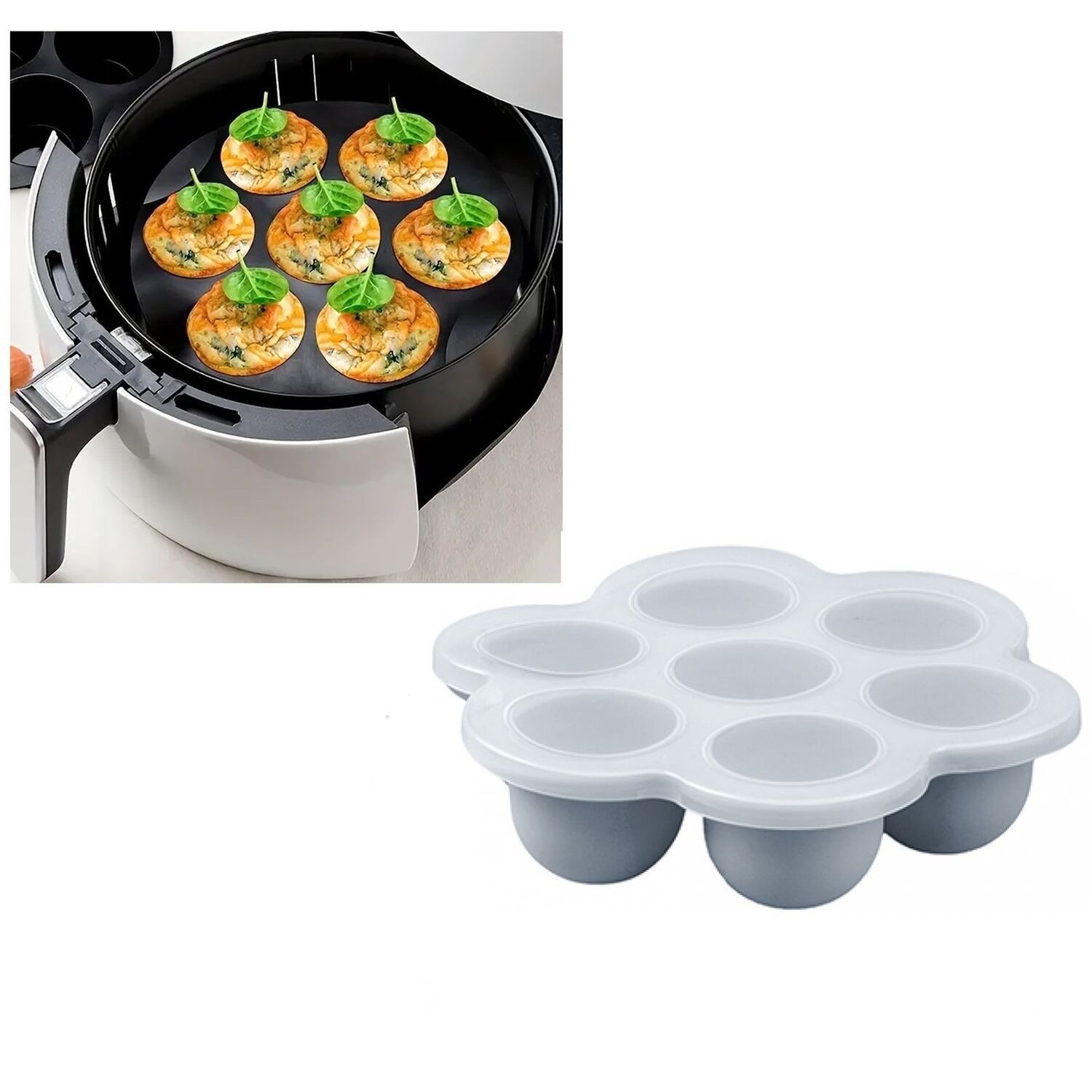 Silicone Air Fryer Egg Bite Mould Mini Muffin Omelette 7 Section 16cm