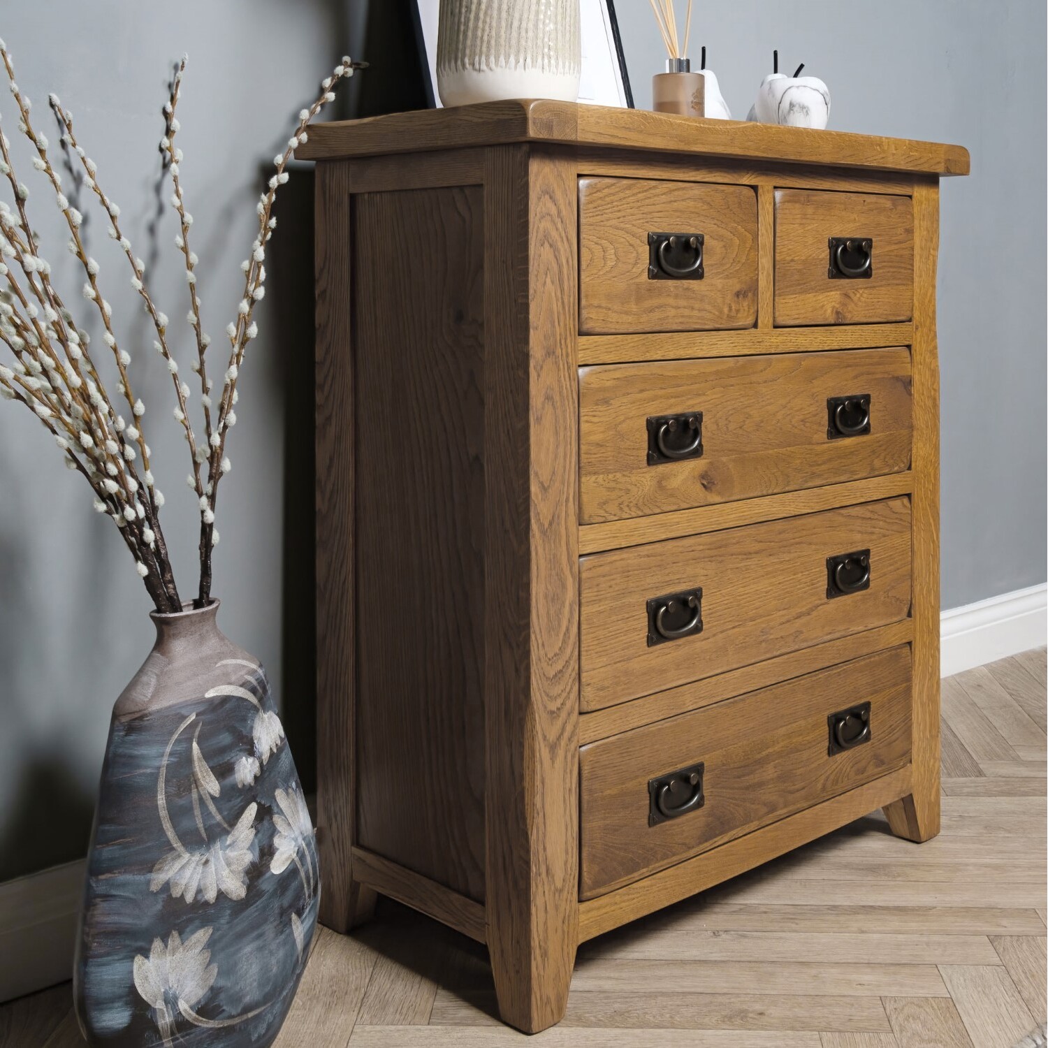 Rustic Oak 2 over 3 Chest of Drawers