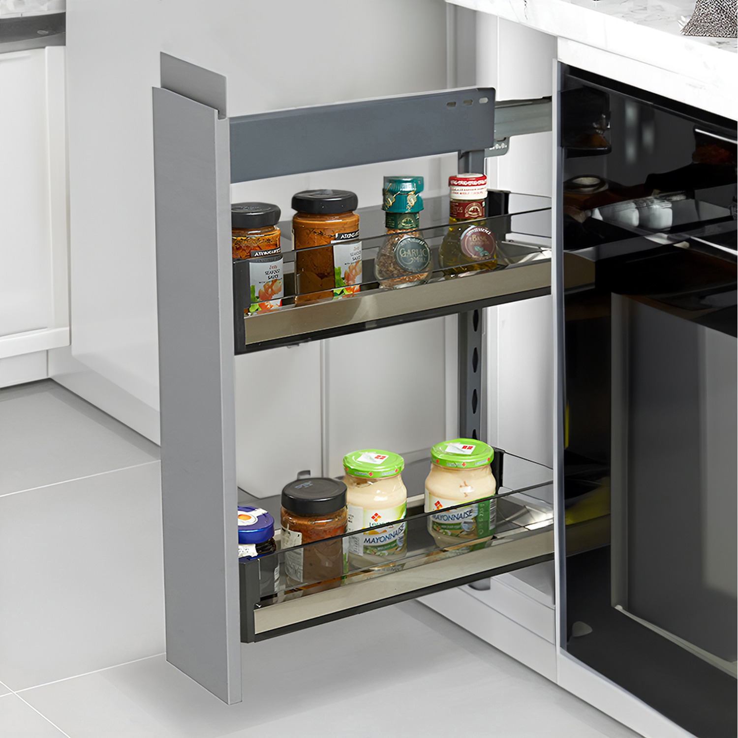 2-Tier Kitchen Pull Out Glass Shelf for Cabinet