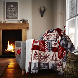 Christmas Patchwork Sherpa Fleece Throw