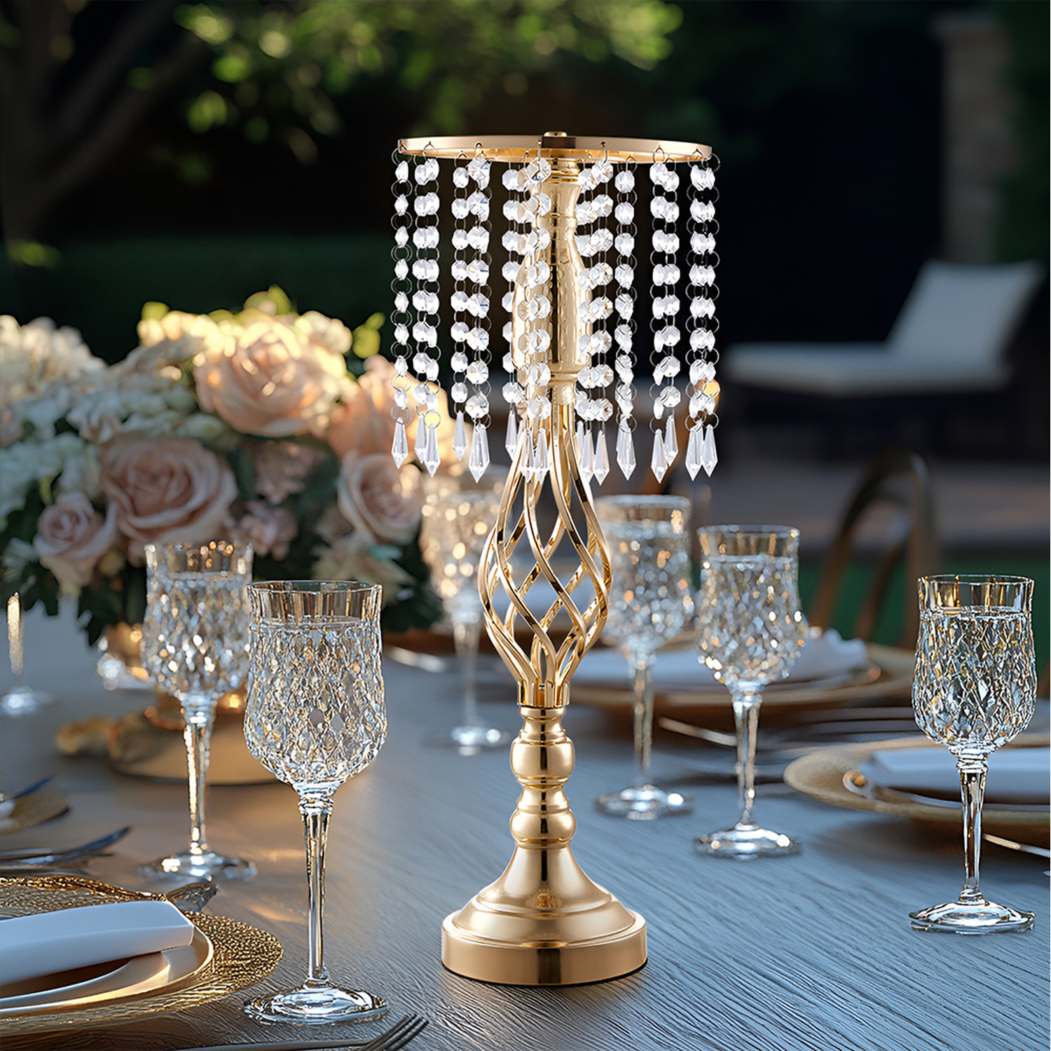 Metal Wedding Table Centerpiece with Crystal Ornaments