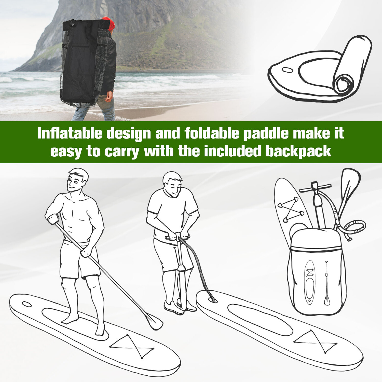 HOMCOM Inflatable Paddle Board Plastic