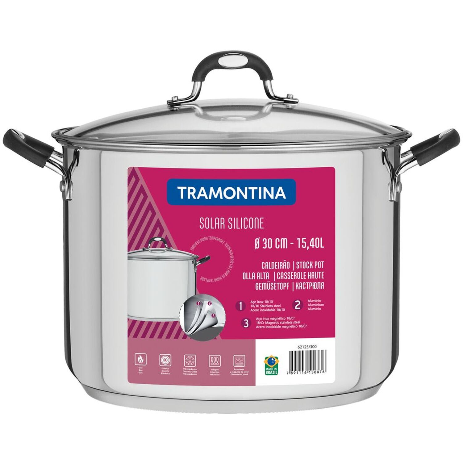 Tramontina Stainless Steel Stock Pot 30 cm - 15.4l