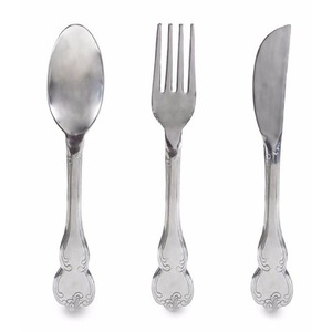 Oversized Silver Tone Aluminium Wall Decor Cutlery Set