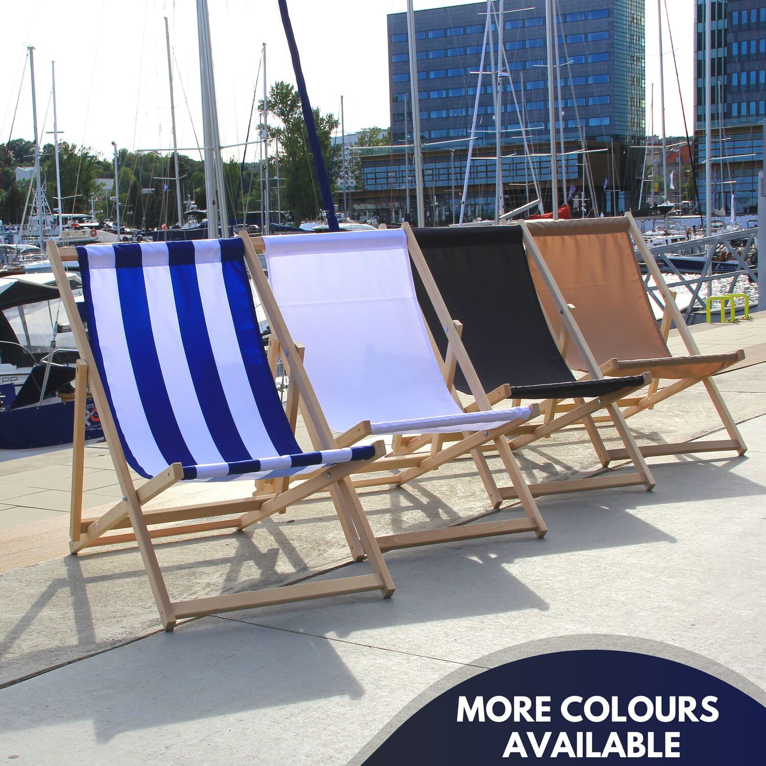 Traditional Folding Wooden Deck Chairs with Canvas Fabric