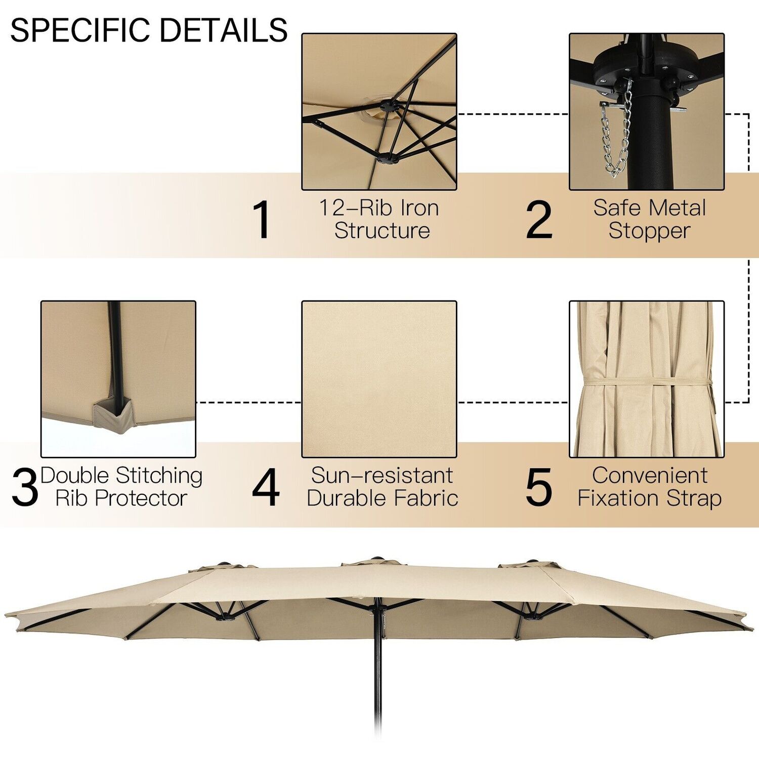 12-Rib Twin Extra-Large Sun Parasol with Base