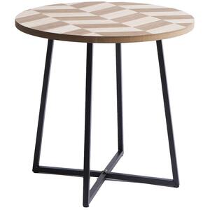 Round Herringbone Wooden Side Table