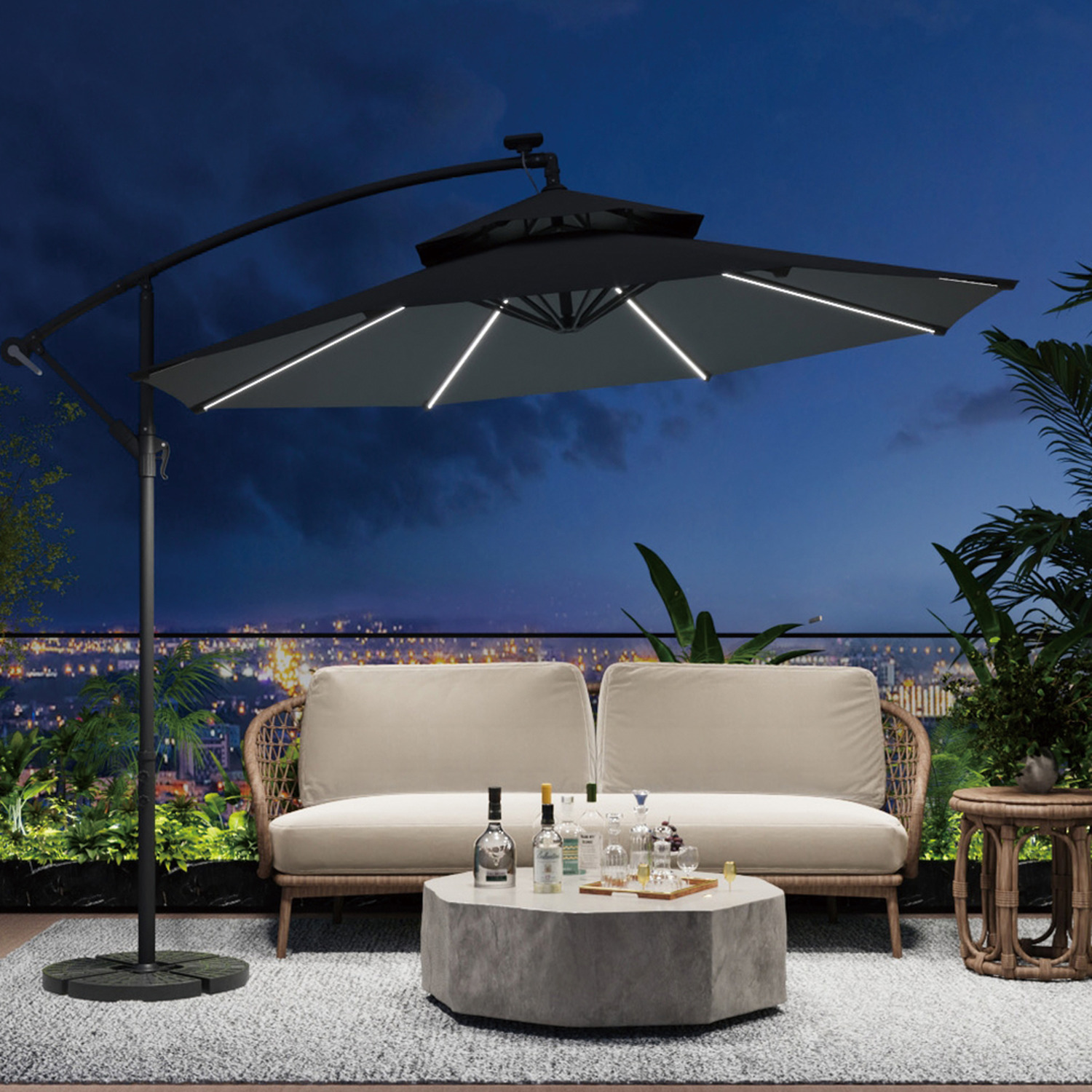 3 Meter Cantilever Parasol with Lights and Fillable Base