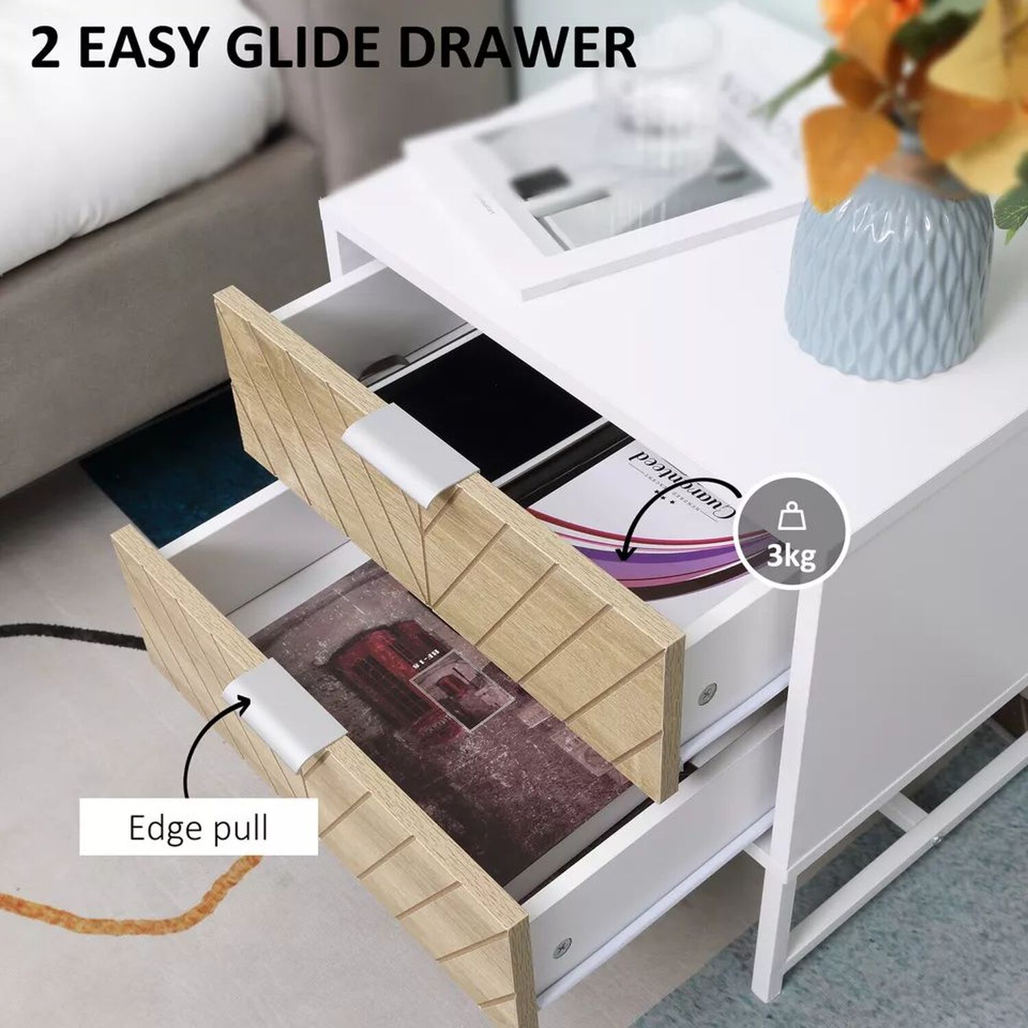 Chevron Bedside Table With Drawers