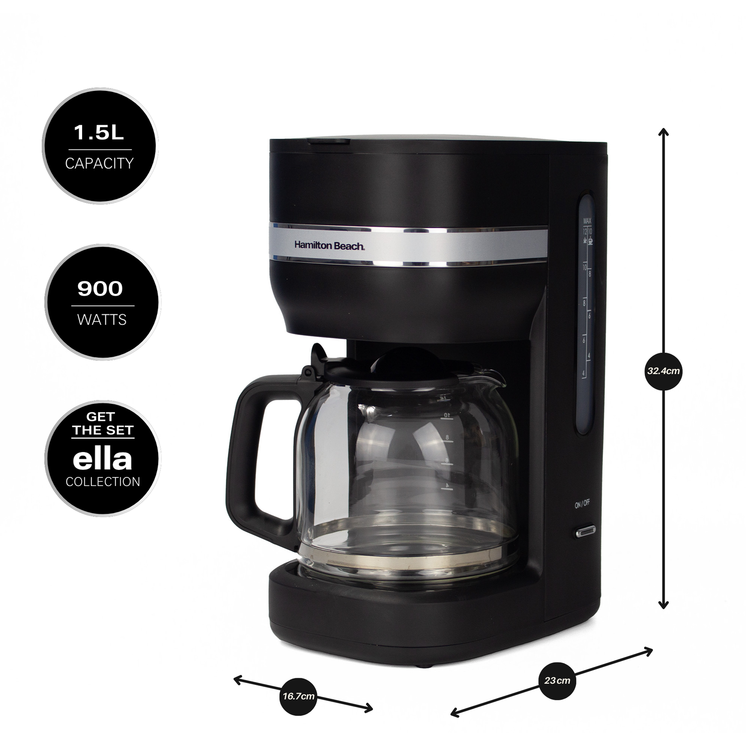 Ella 1.5L Matte Black Filter Coffee Machine