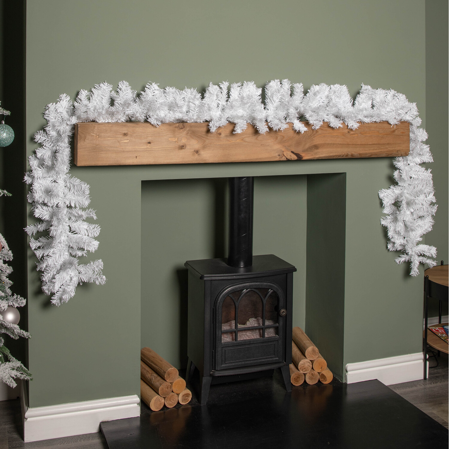 2.7m White Christmas Garland with PVC Branches