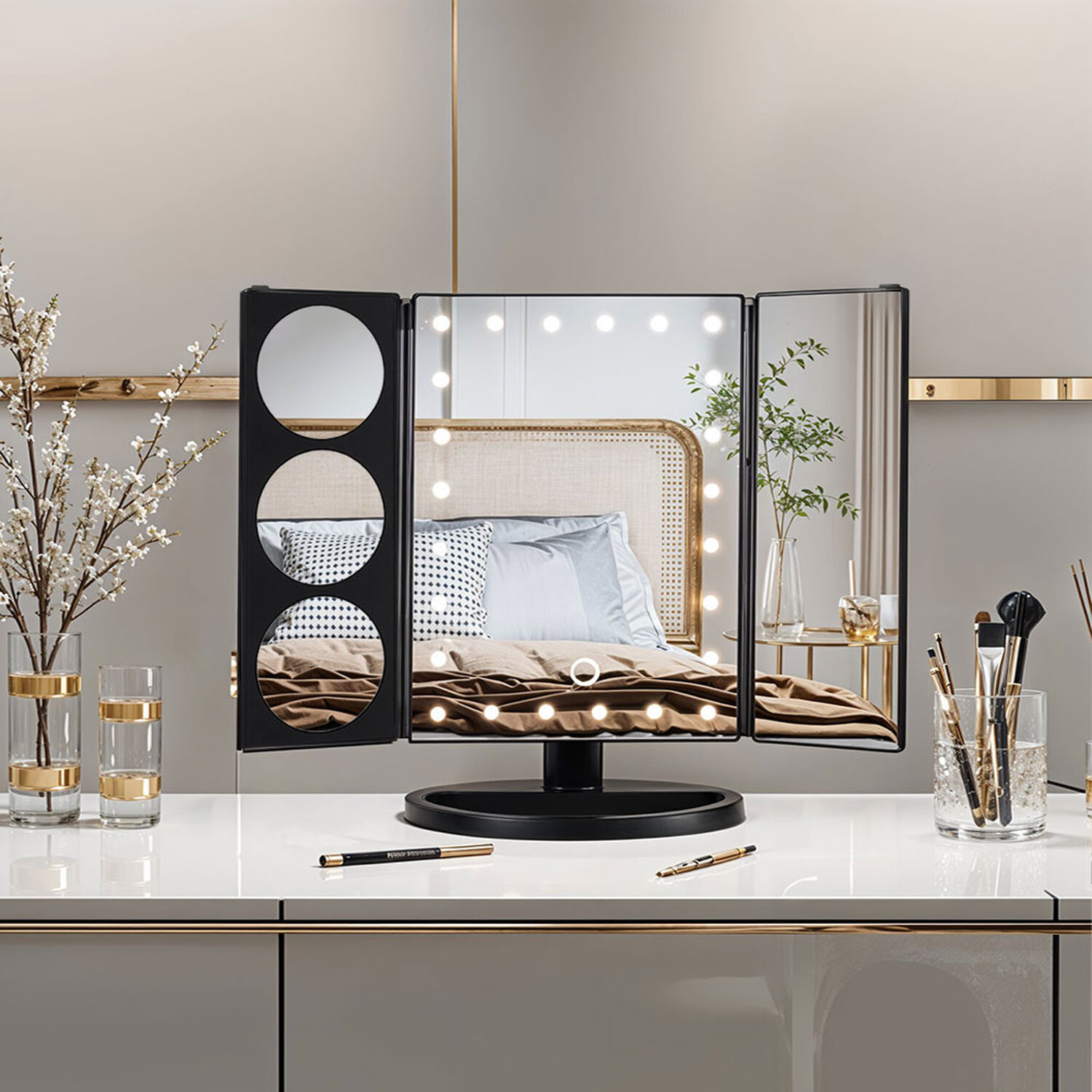 Sheonly ABS Tri-Fold LED Makeup Mirror