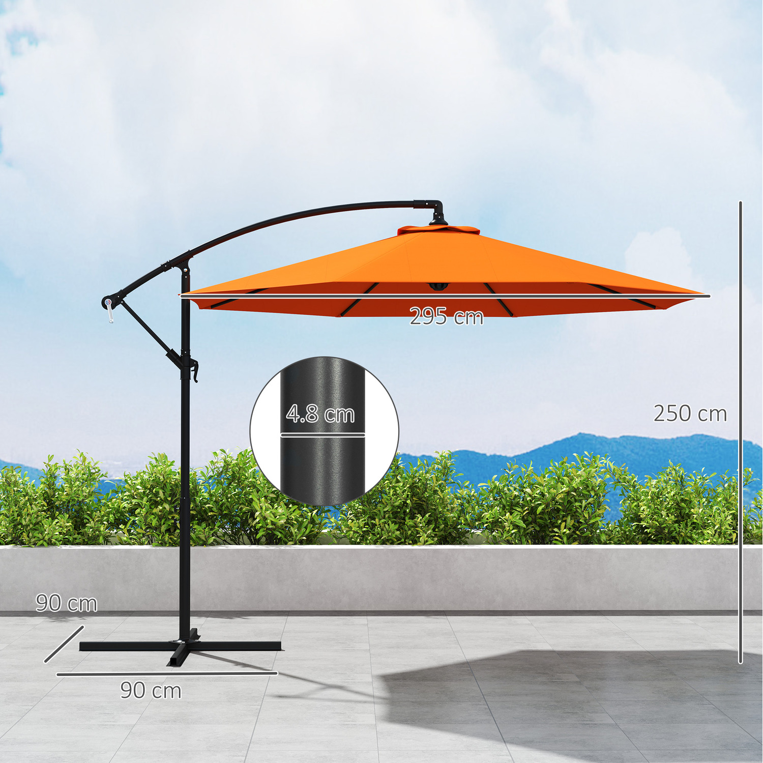 Outsunny 3m Garden Parasol Sun Shade Cantilever, 84D-096BU