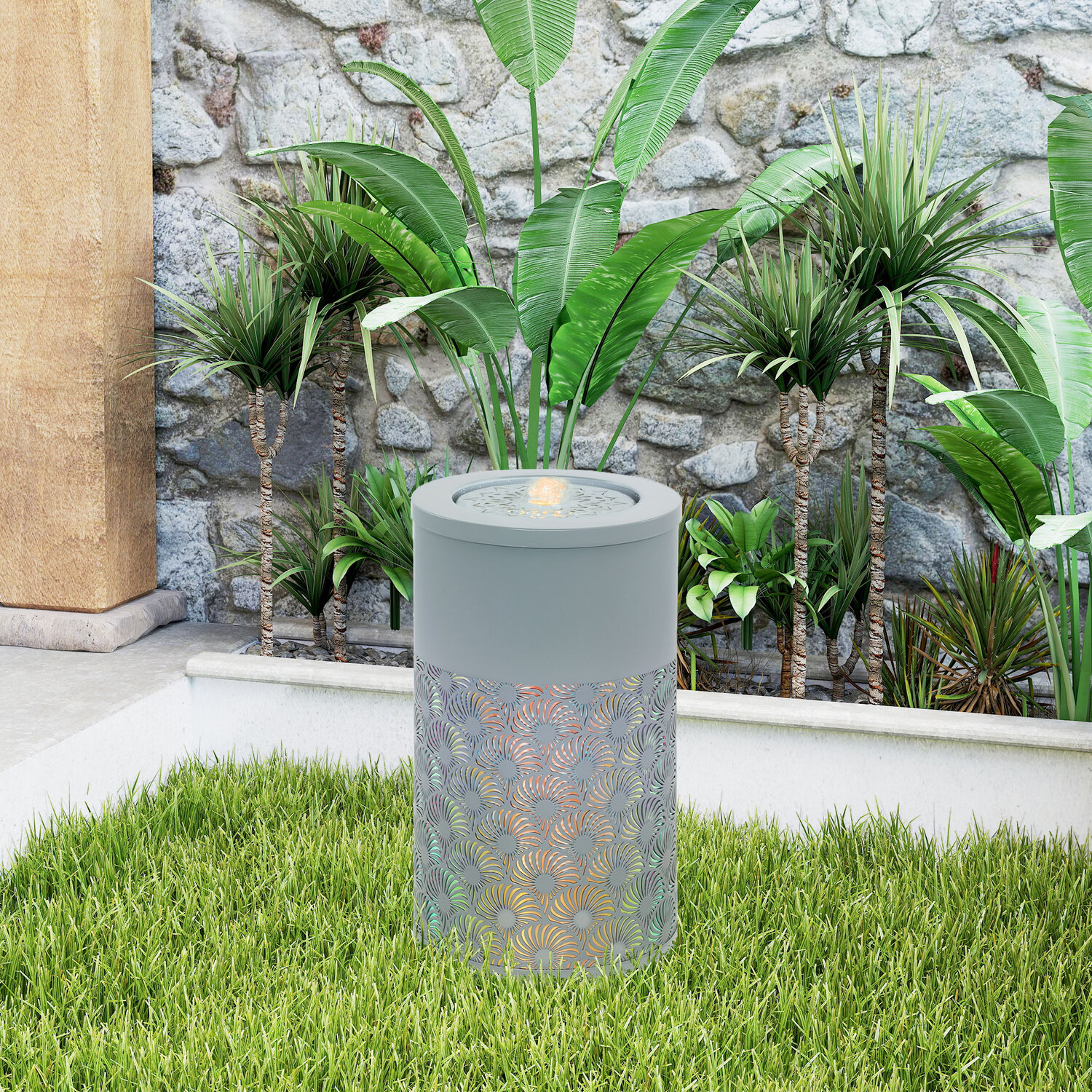 Outsunny Waterfall Fountain with LED Lights and Cut-out Design