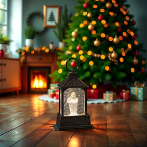 SnowTime Battery Operated Hanging Water Lantern with Snowman and Snowdog