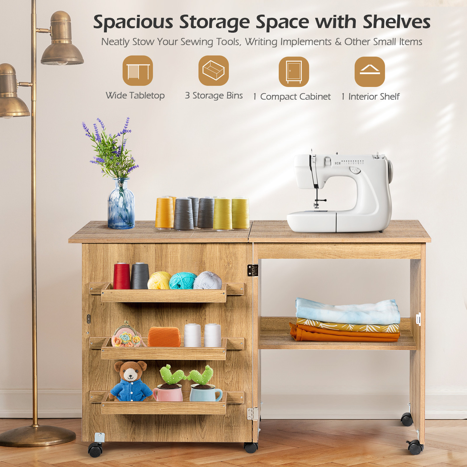 Costway Folding Sewing Table-Natural
