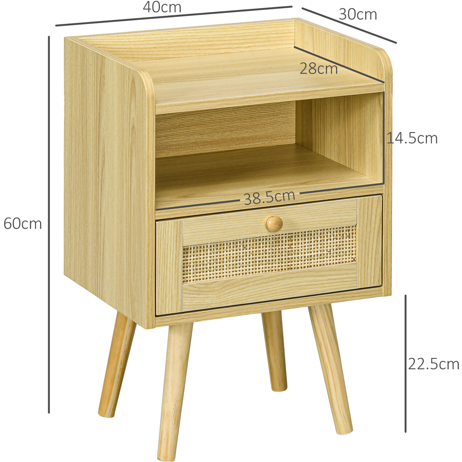 HOMCOM Boho Bedside Table Set of 2 with Drawer, Storage Compartment