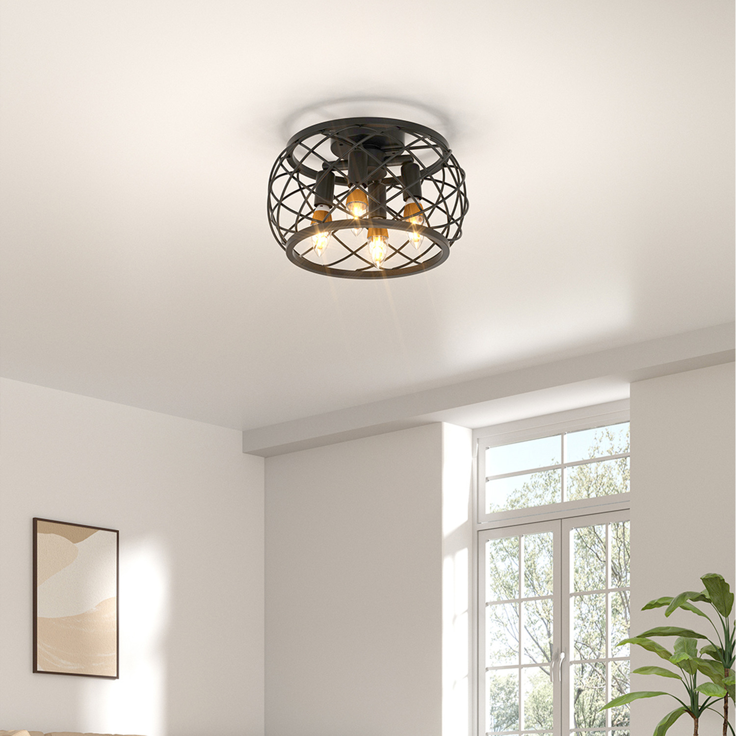 Nest-Shaped Metal Frame Ceiling Light