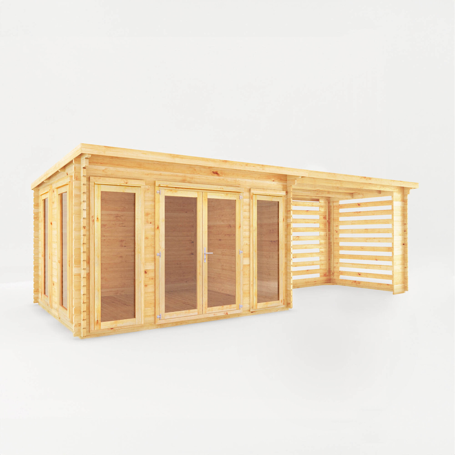 7m x 3m Wooden Log Cabin Studio with Slatted Area Pent Roof - 28mm ...