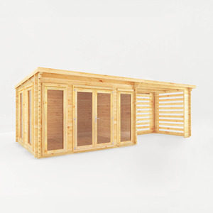 7m x 3m Wooden Log Cabin Studio with Slatted Area Pent Roof - 28mm ...