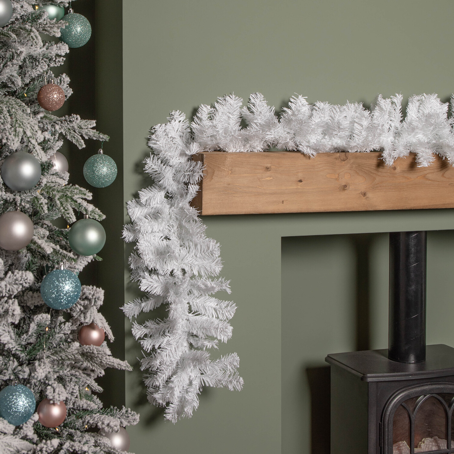 2.7m White Christmas Garland with PVC Branches