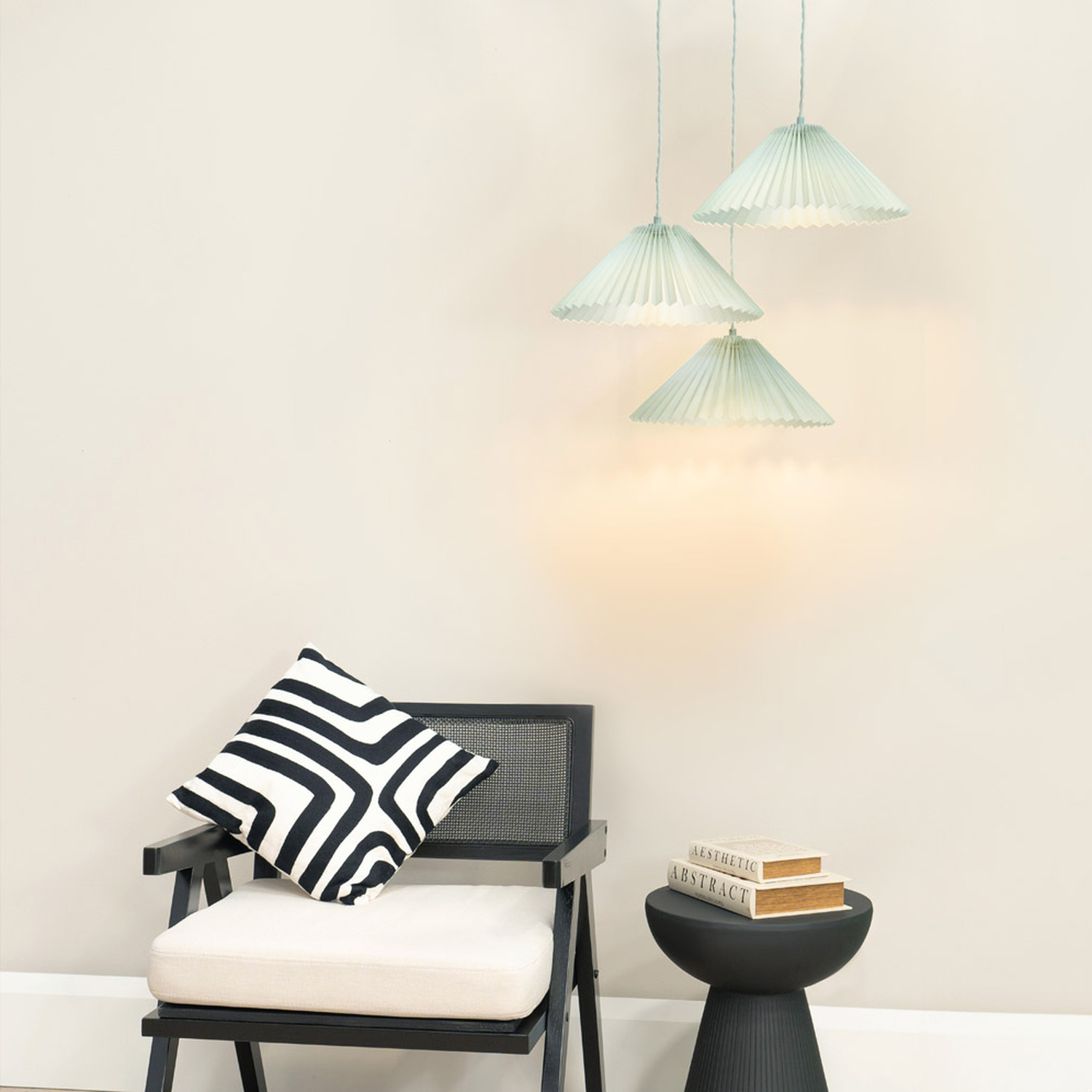 Akira Fabric Pleated Triple Drop Ceiling Pendant Light