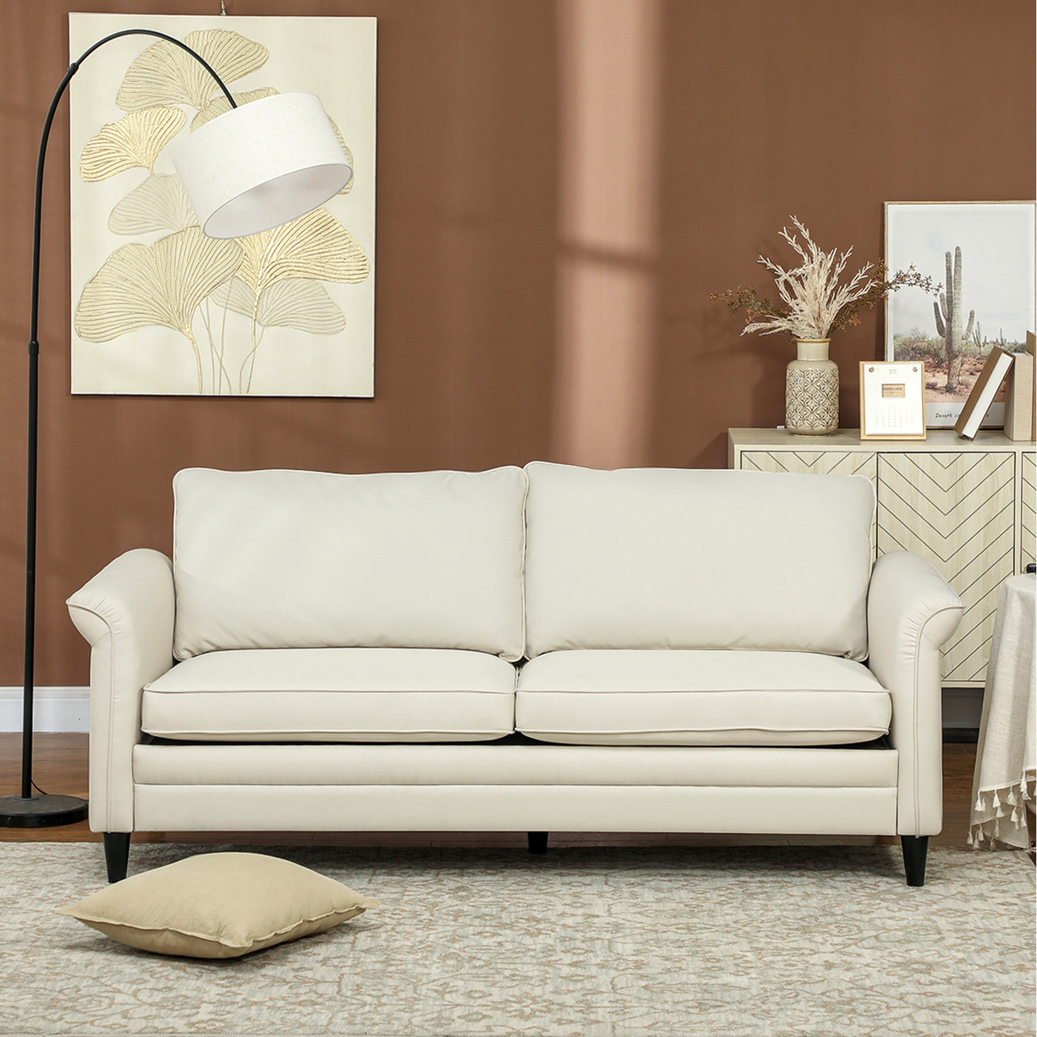 HOMCOM 3 Seater Sofa with Spring Cushion Rubber Wood
