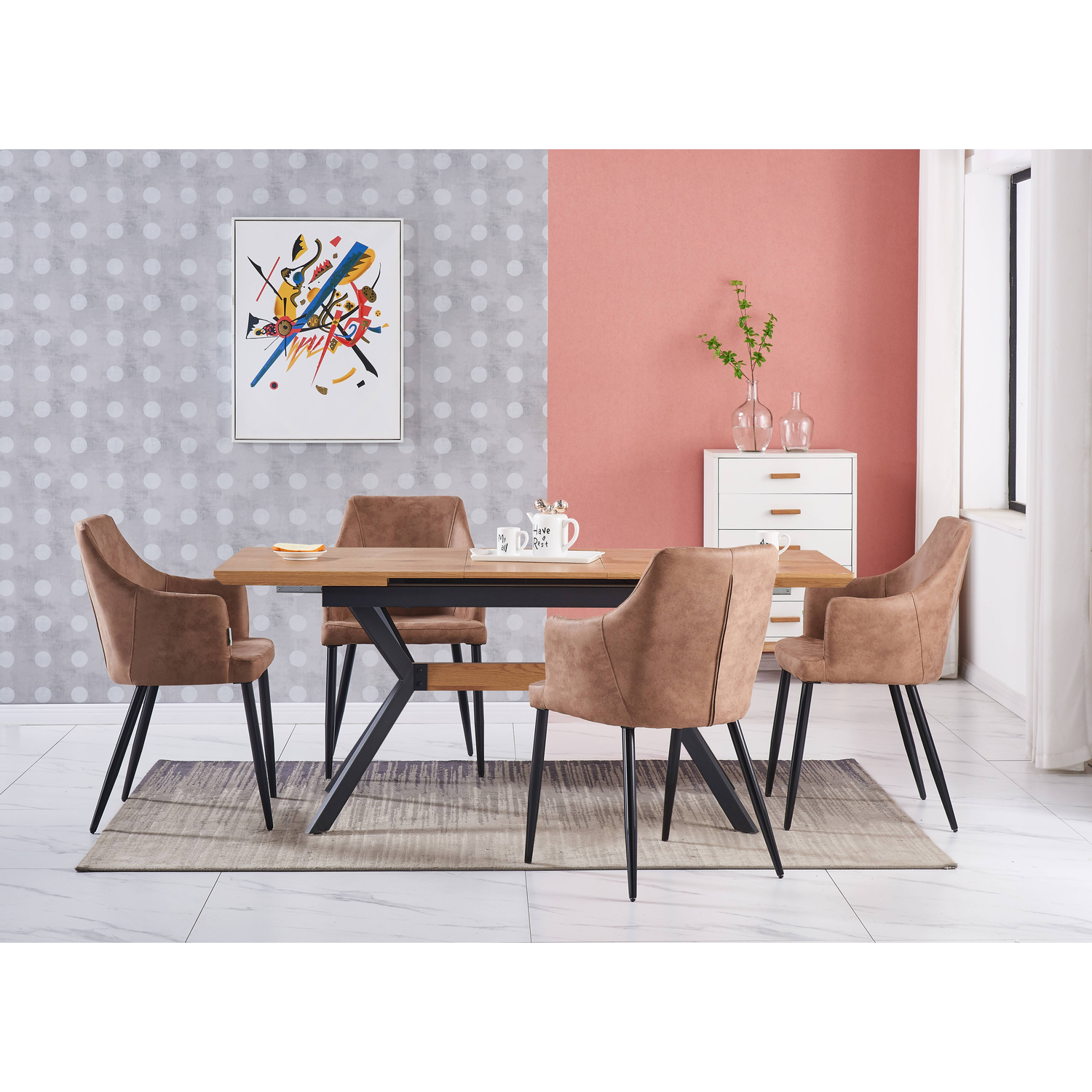 Zarah Blaze LUX Dining Set Includes a Wooden Table and 4 Chairs