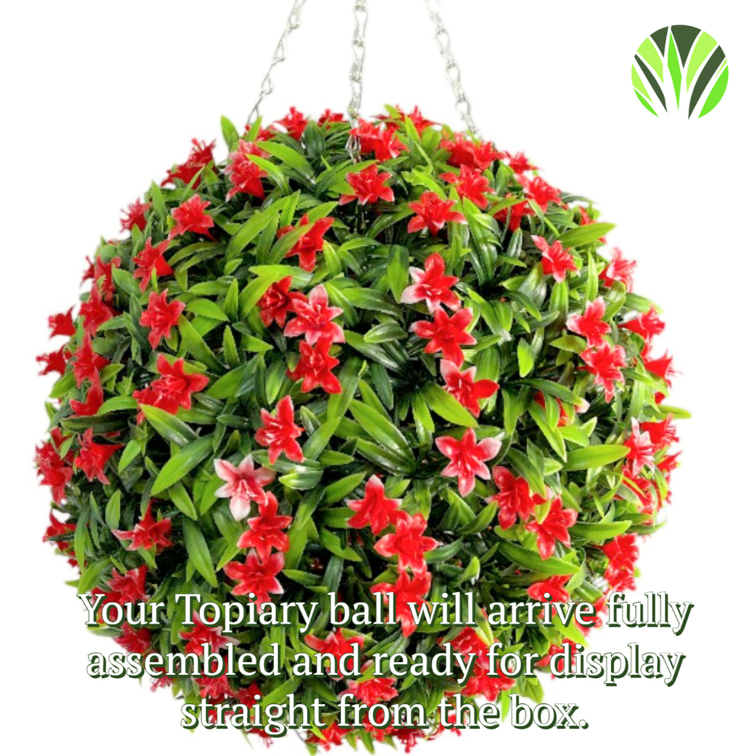 Best Artificial 38cm Red Lily Hanging Basket Flower Topiary Ball