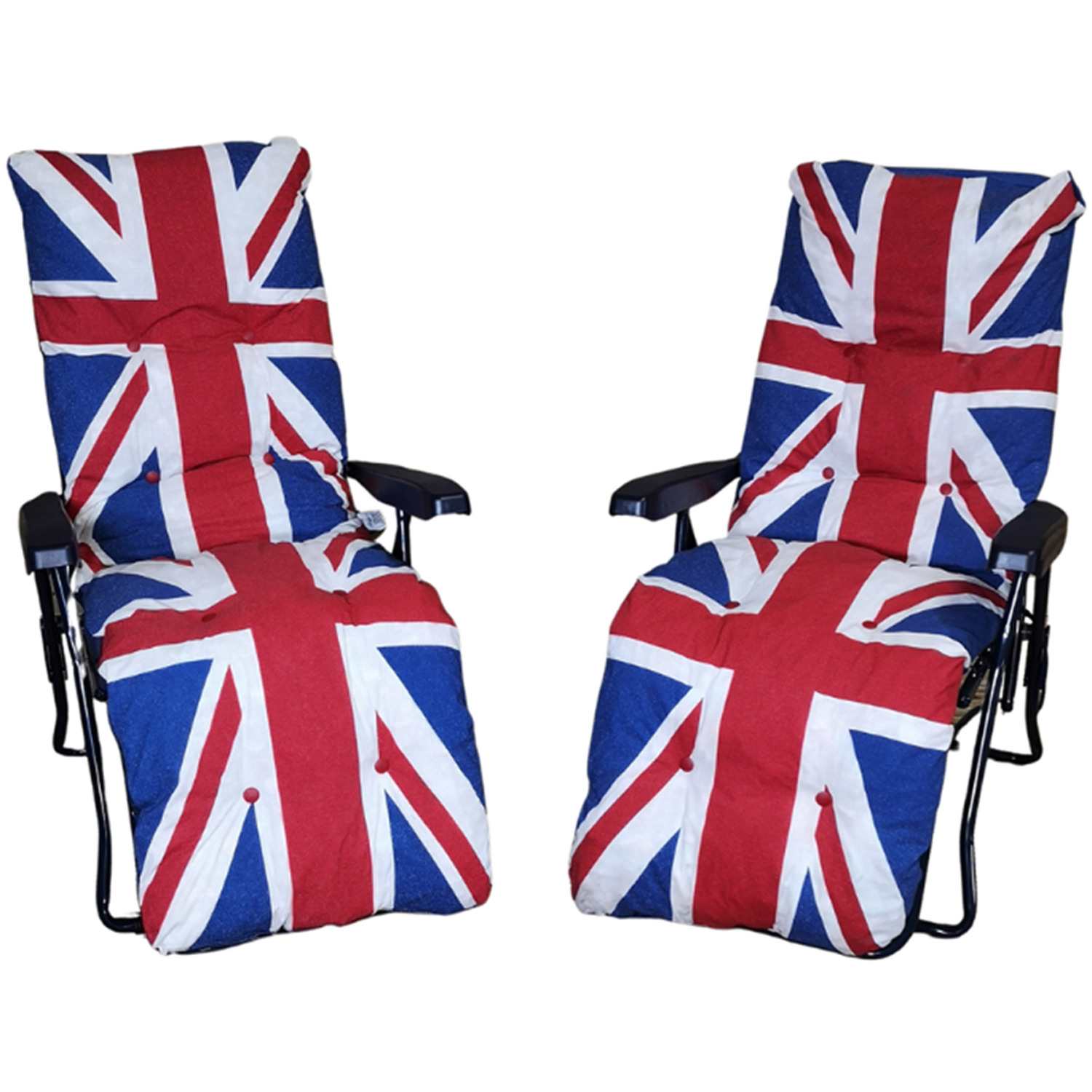 2 Pack Union Jack Padded Outdoor Garden Patio Recliner Sun Lounger
