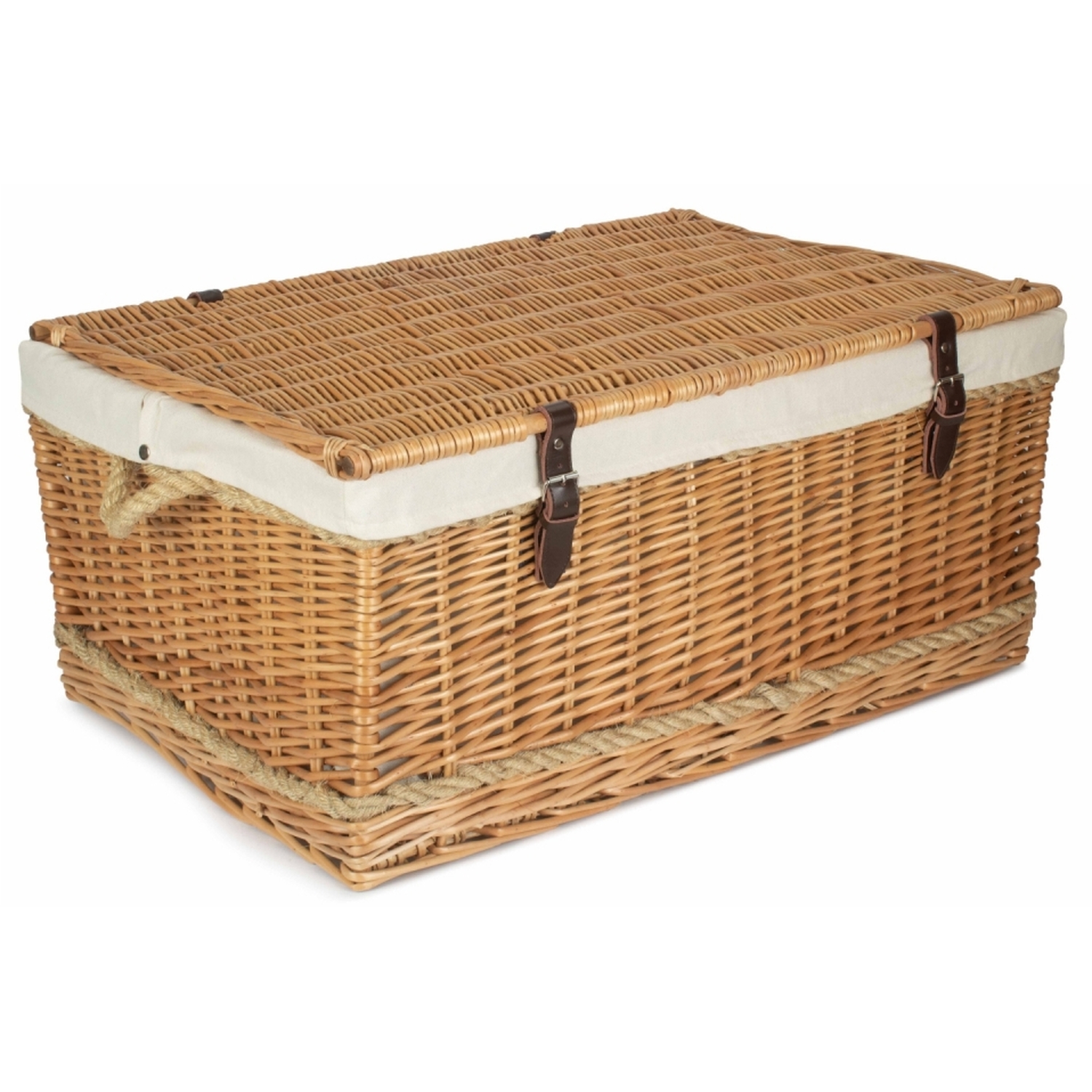 Buff Wicker Rope Handled Cotton Lined Wicker Trunk