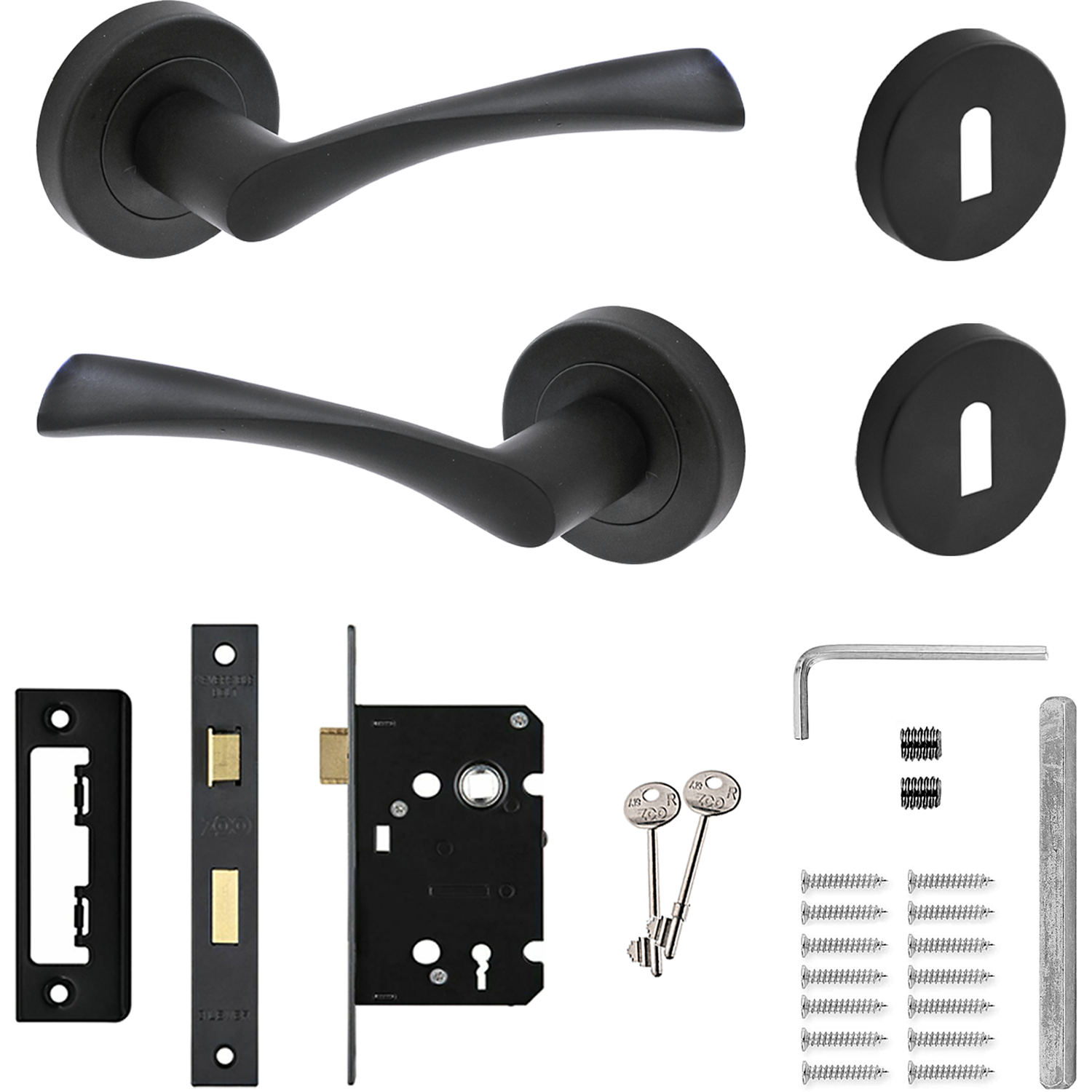 Apex Matt Black Privacy Door Lever Handles - Sash Lock Kit