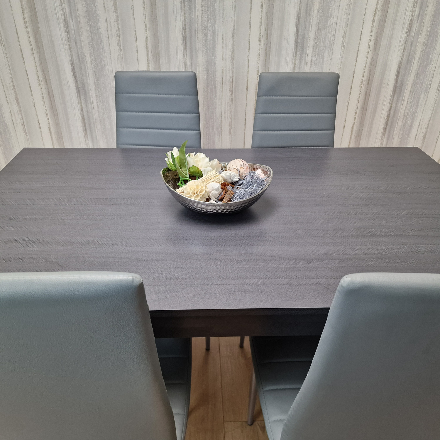 Dark Grey Dining Table Set with 4 Grey Faux Leather Chairs