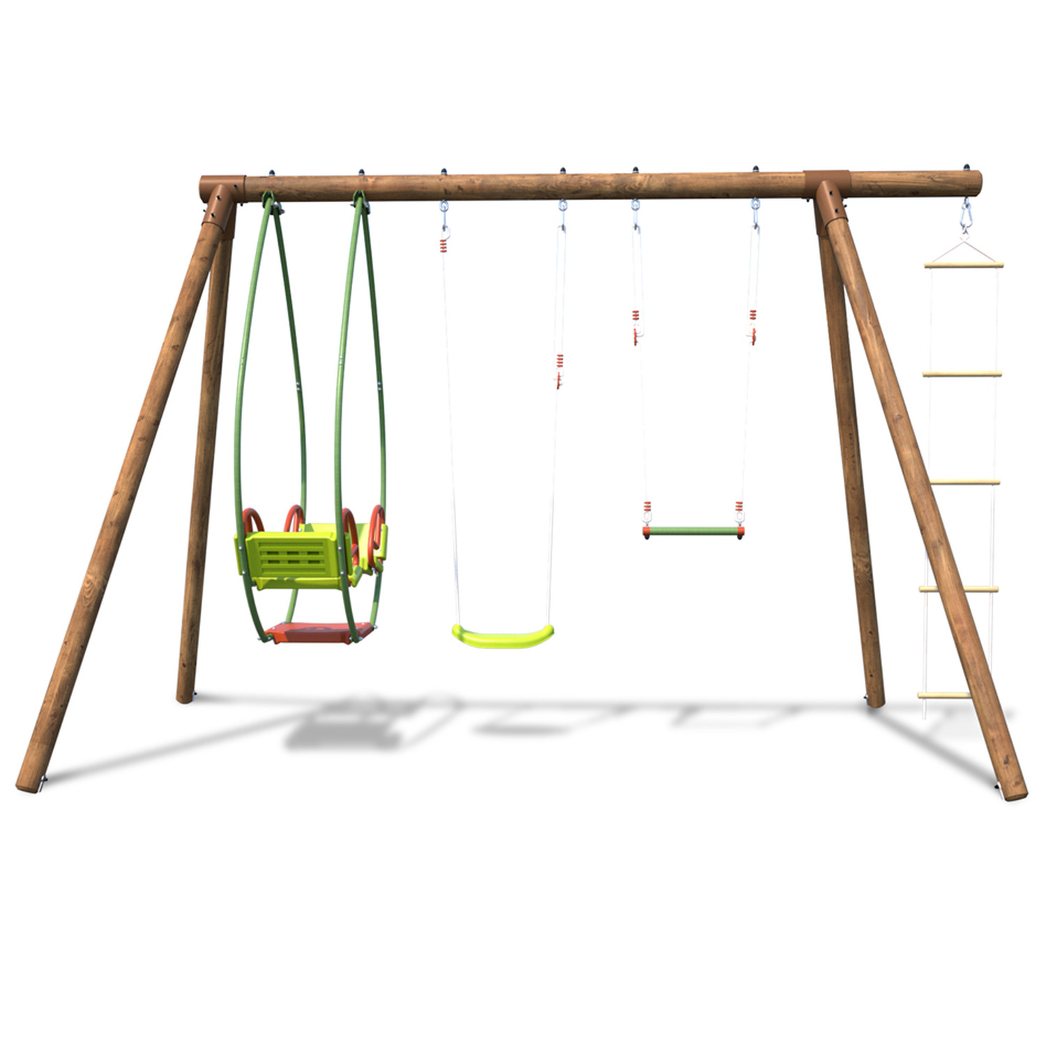 Juliet Triple Wooden Swing Set with Rope Ladder