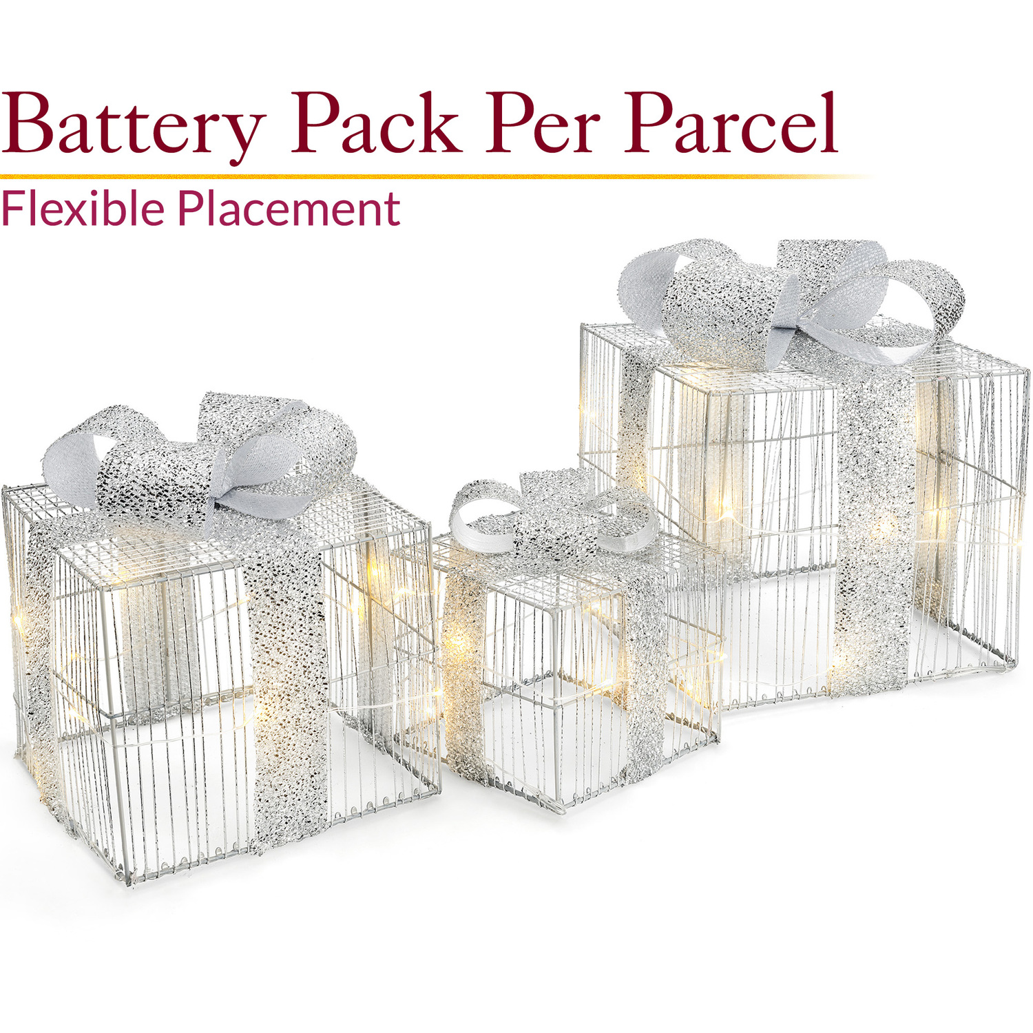Set of 3 Light Up Parcel Decorations